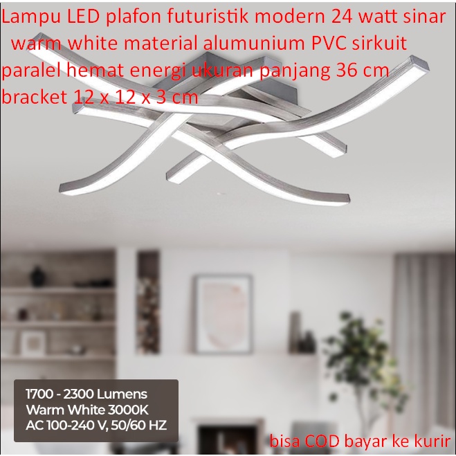 Jual Lampu LED plafon futuristik modern 24 watt sinar warm white ...