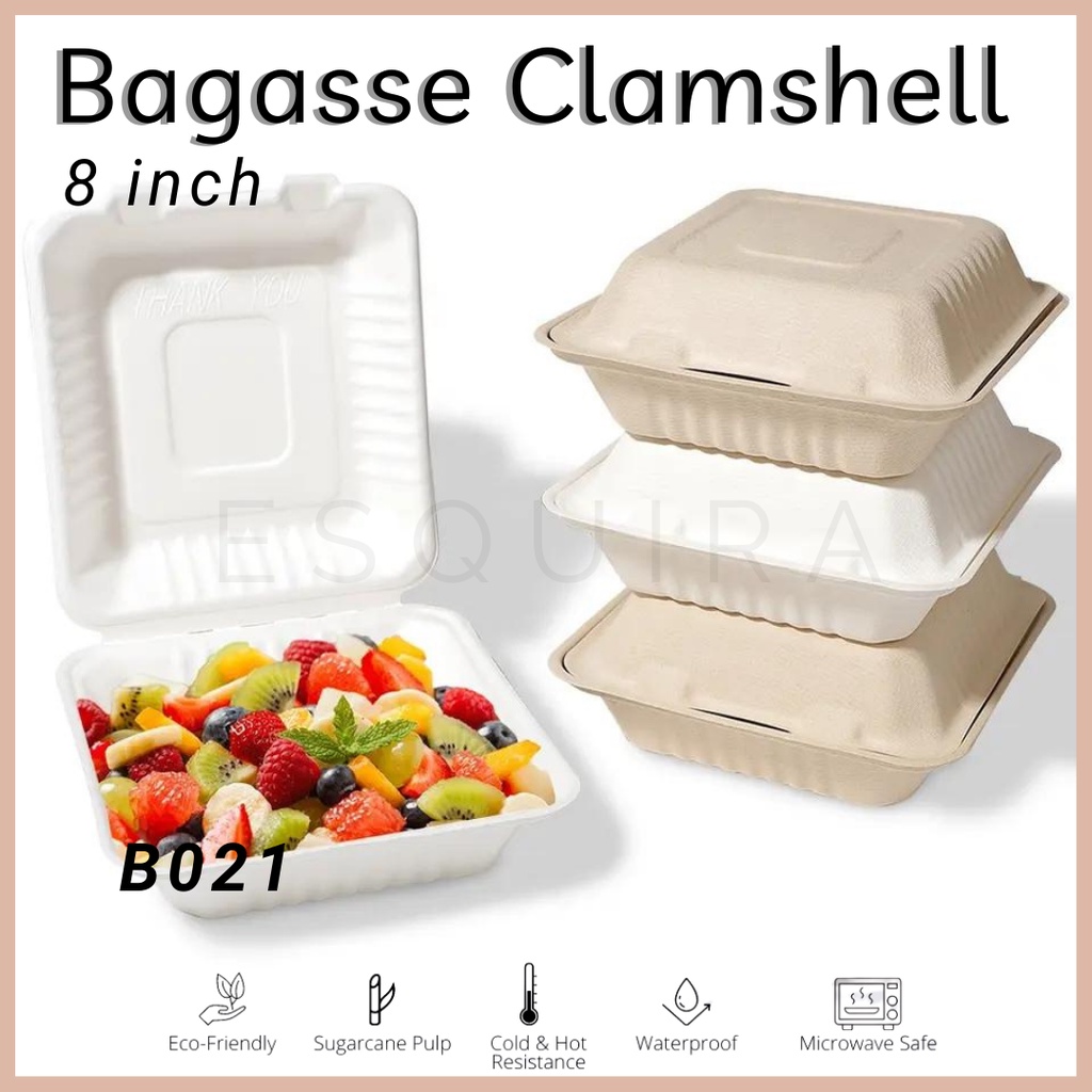 Jual Bagasse Clamshell 8 Inch / Lunch Box / Packaging makanan Serat ...
