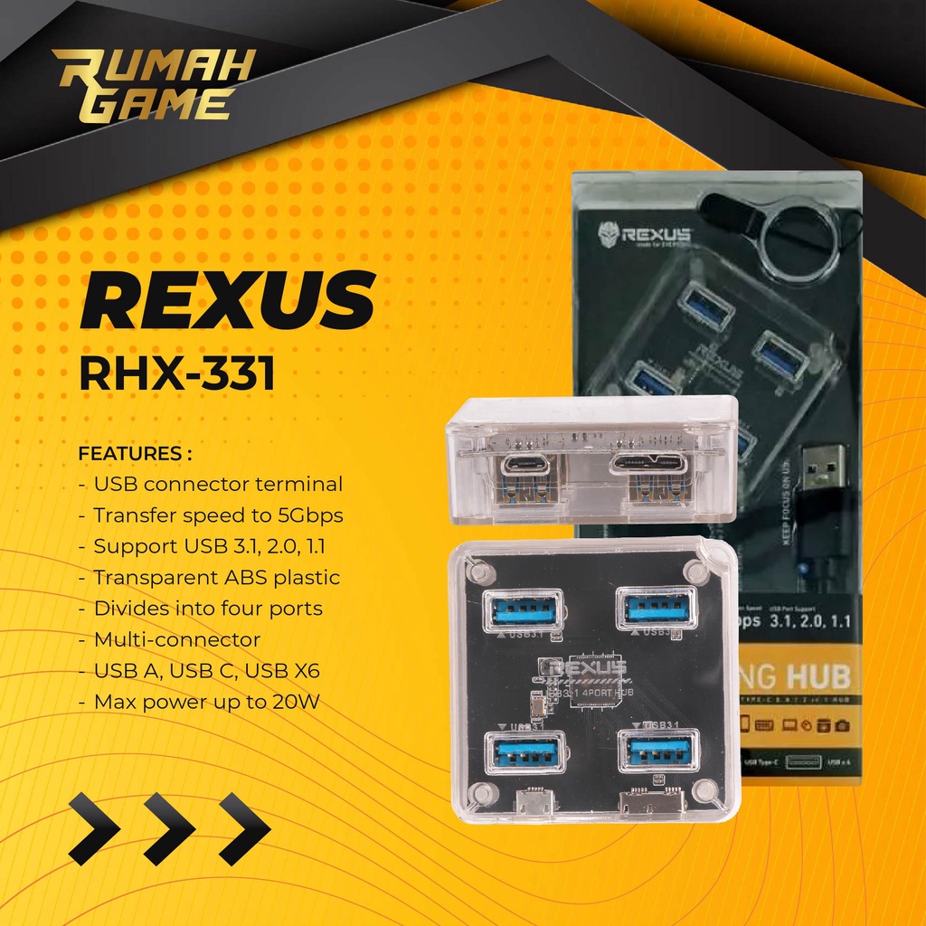 Jual Rexus USB HUB V.3.0 H331 4 Port + Converter Type C - RXH-331 original | Shopee Indonesia
