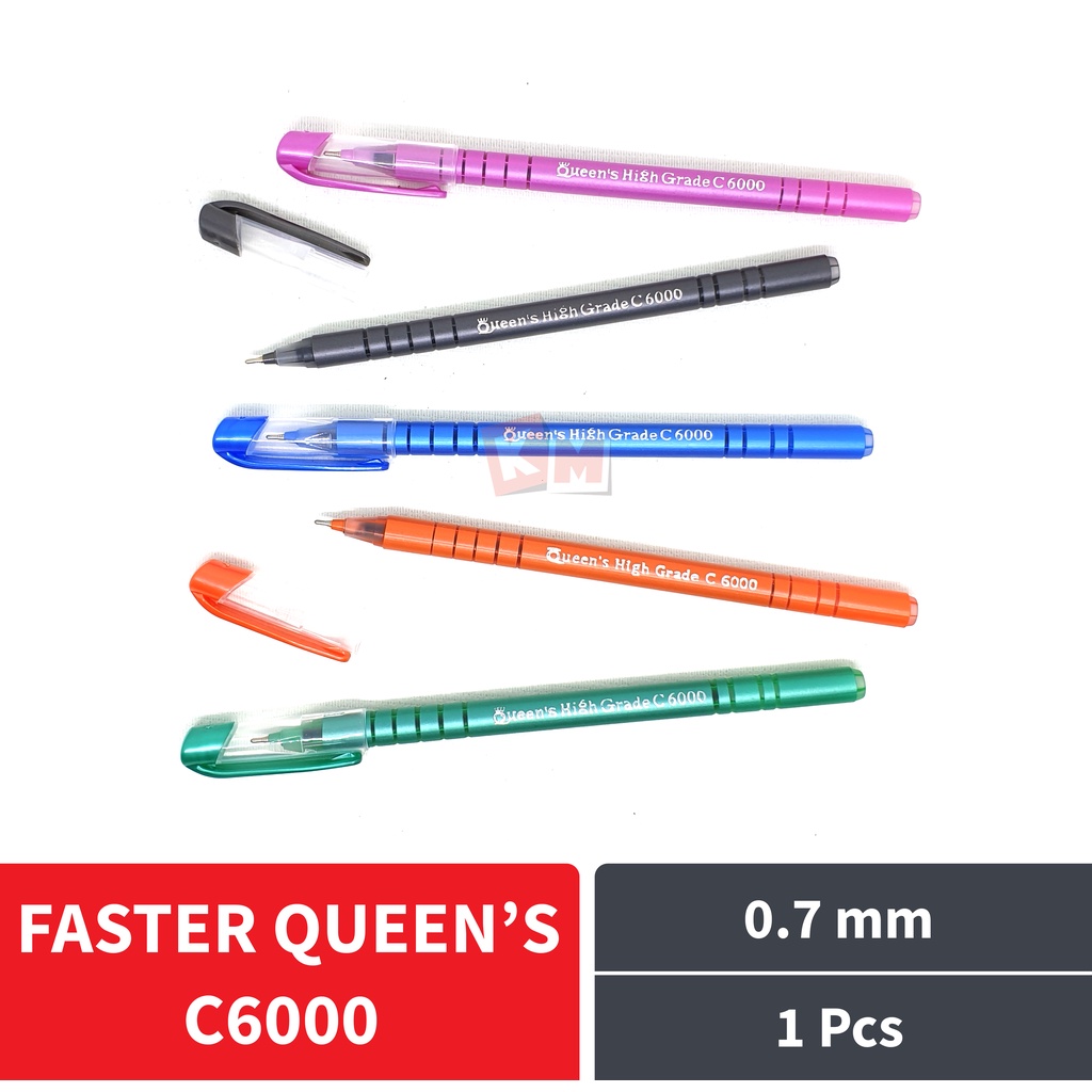 Jual Pulpen Ballpoint Pena Faster Queen's C6000 Extra Fine 0.7 mm Hitam ...