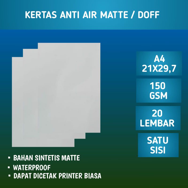 Jual Kertas ANTI AIR MATTE / DOFF A4 isi 20 Lembar / Kertas Sintetis ...