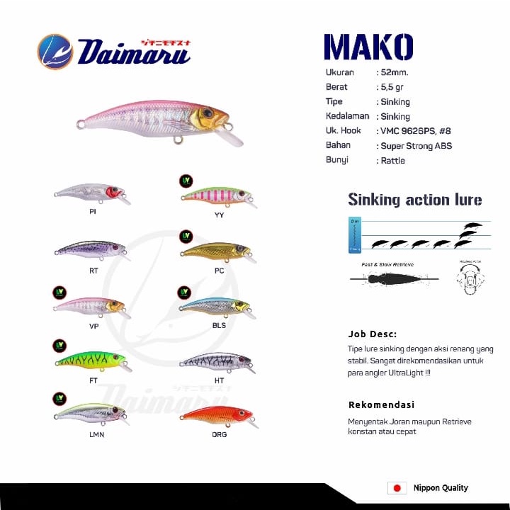 Jual Daimaru Lure, Lure/Minow Daimaru MAKO 52mm, 5,5 gr, Sinking, Super ...