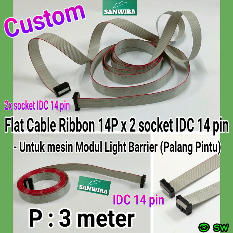 Jual Flat Cable Ribbon 14P x 2 socket IDC 14 pin - P : 3 meter (Custom ...