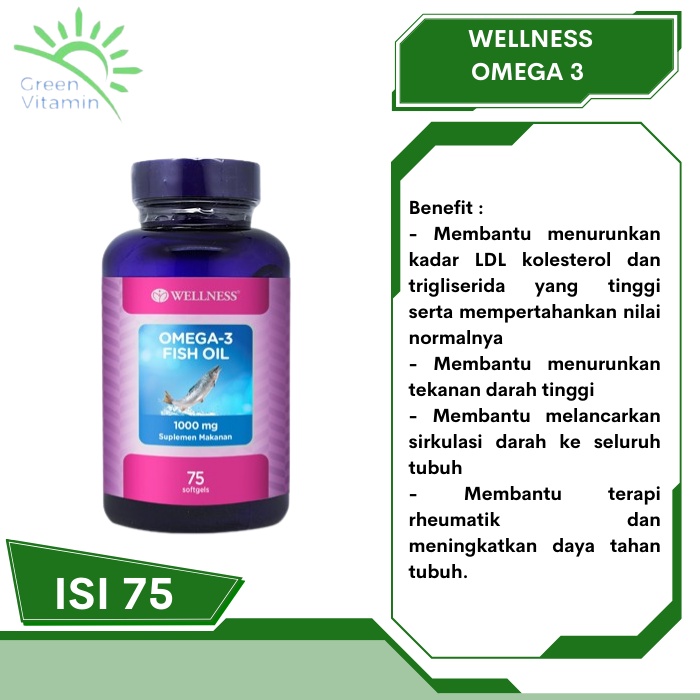 Jual 75 softgels WELLNESS Omega-3 Fish Oil 1000mg BPOM Original Natural ...