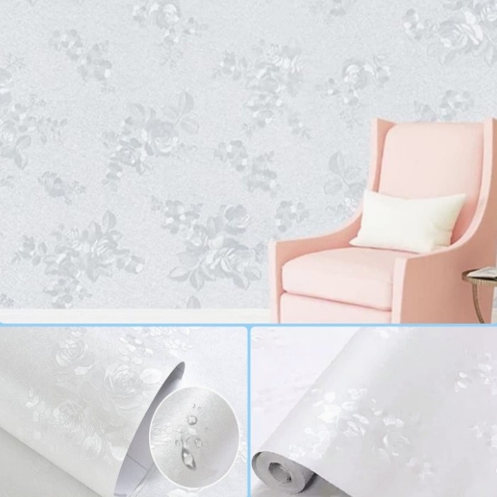 Jual wallpaper dinding polos bunga putih ukuran 45cm x 9-10meter ...