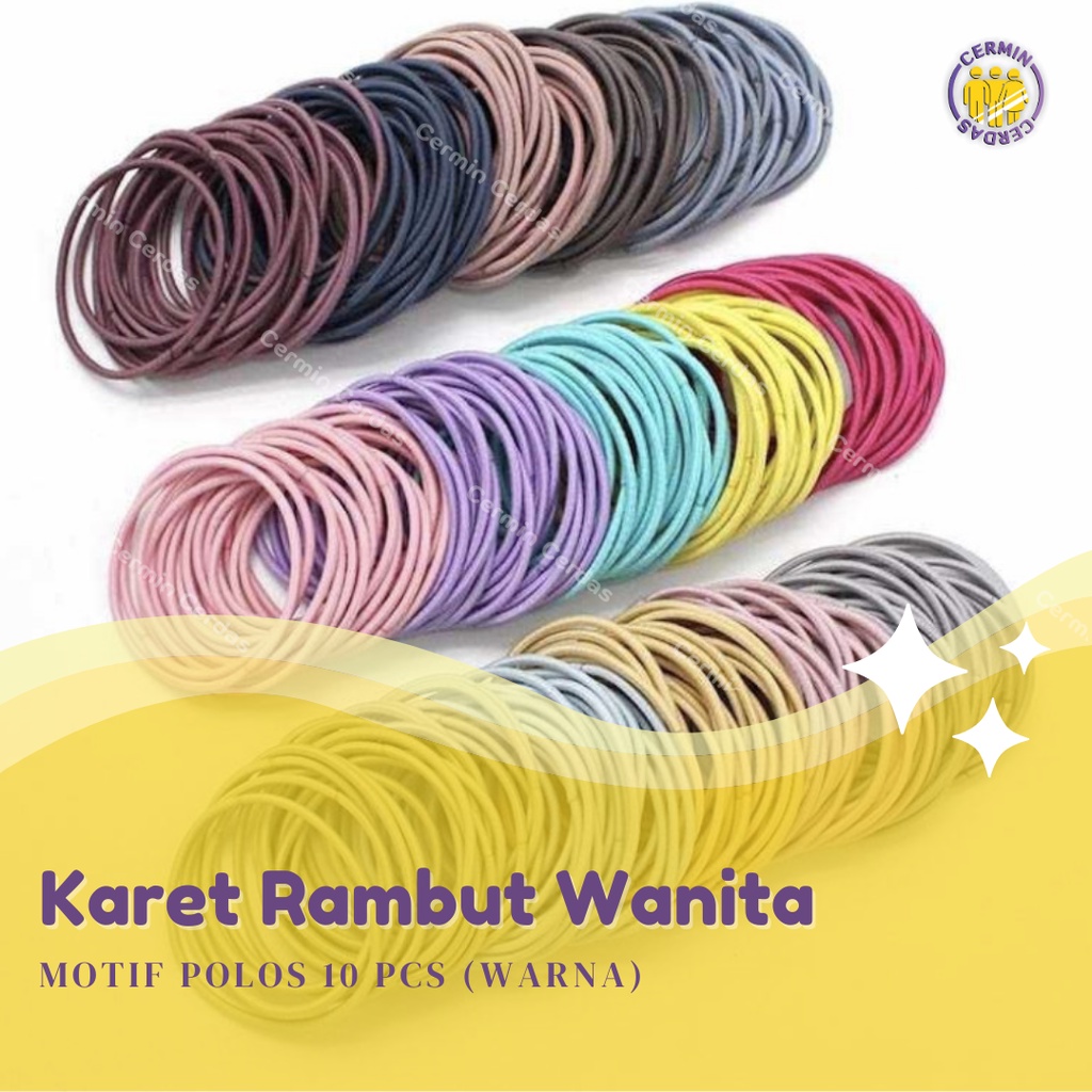 Jual Karet Rambut Wanita Motif Polos Warna Tipis Isi 10 pcs Kuncir Hair ...