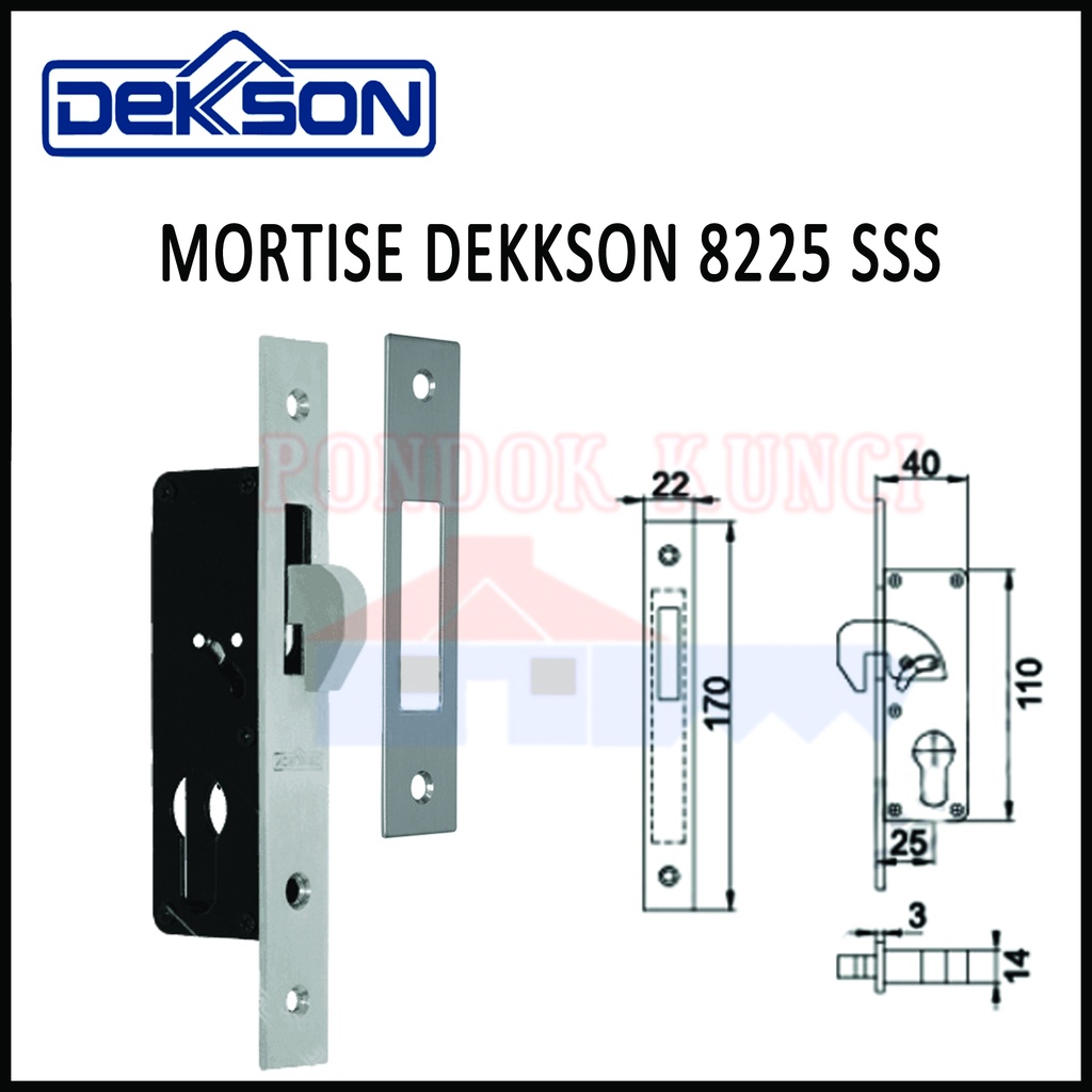 Jual Kunci Pintu Sliding Dekson Mortise Lock 8225 SSS Kunci Pintu Geser ...