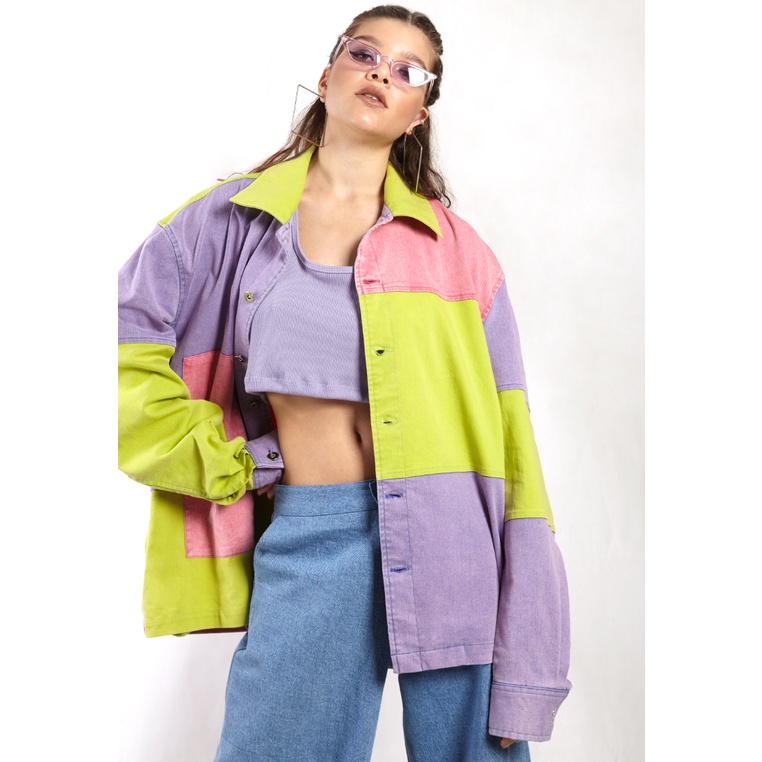 Jual OCWA X YOU COLORBLOCK LIME, PINK, PURPLE DENIM JACKET WOMAN ...