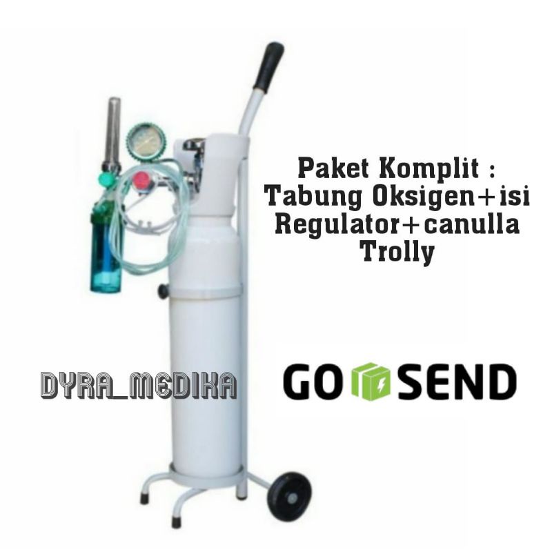 Jual TABUNG 1M3 OKSIGEN PAKET KOMPLIT ( ISI, REGULATOR,CANULLA,TROLLY ) | Shopee Indonesia