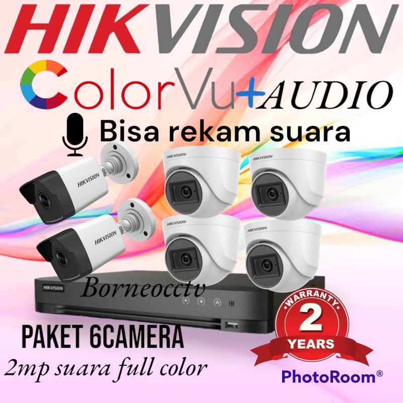 Jual PAKET CAMERA CCTV HIKVISION 8CHANNEL 2MP 6 CAMERA COLORVU+MIC AUDIO | Shopee Indonesia