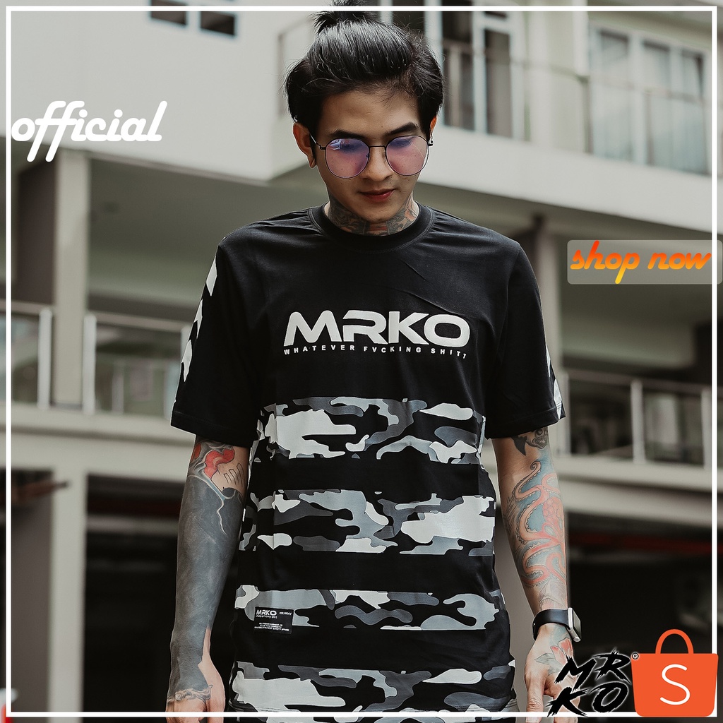 Jual Kaos Basic MRKO 068 Warna Hitam Motif Garis Army Ukuran M-L-XL ...