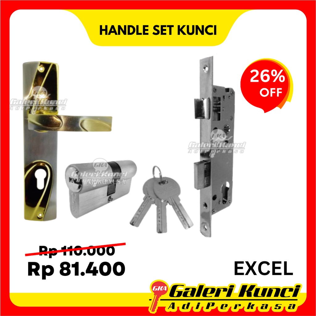 Jual Handle Plate Set EXCEL BP05 SN GP Gagang Pintu Kayu Set Kunci ...
