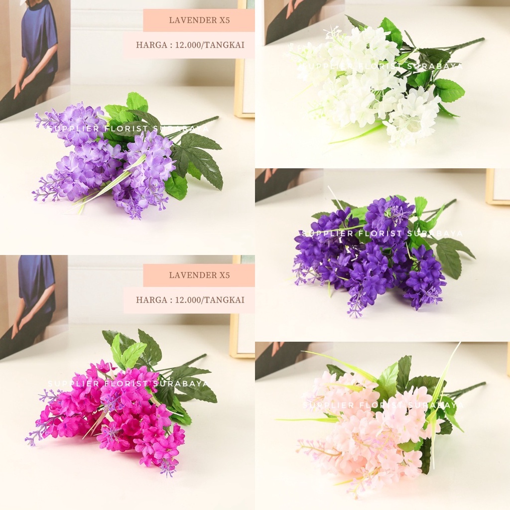 Jual [CABANG 5] BUNGA LAVENDER BAHAN KAIN 1 TANGKAI BERCABANG 5 DAUN ...