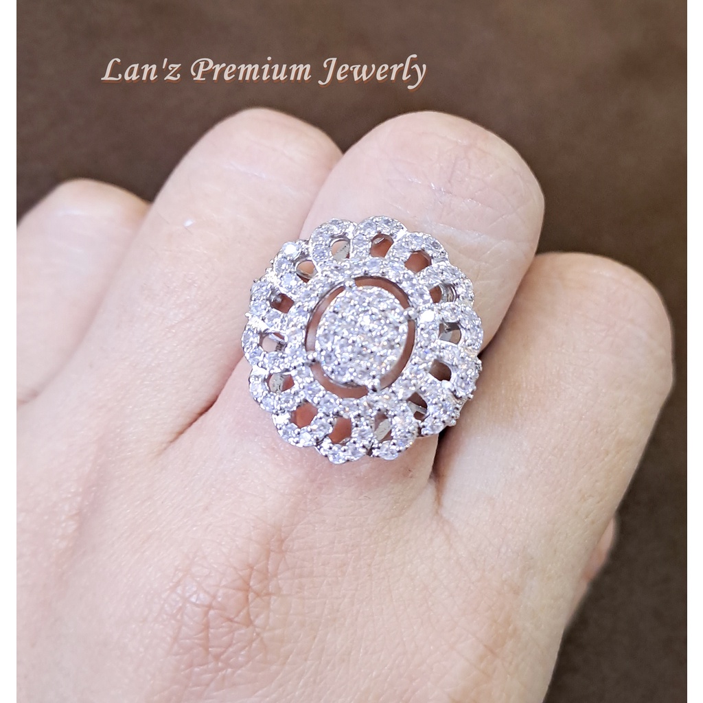 Jual Cincin Perak Big Bunga Berlian Full Cyrstal Titanium (Silver ...