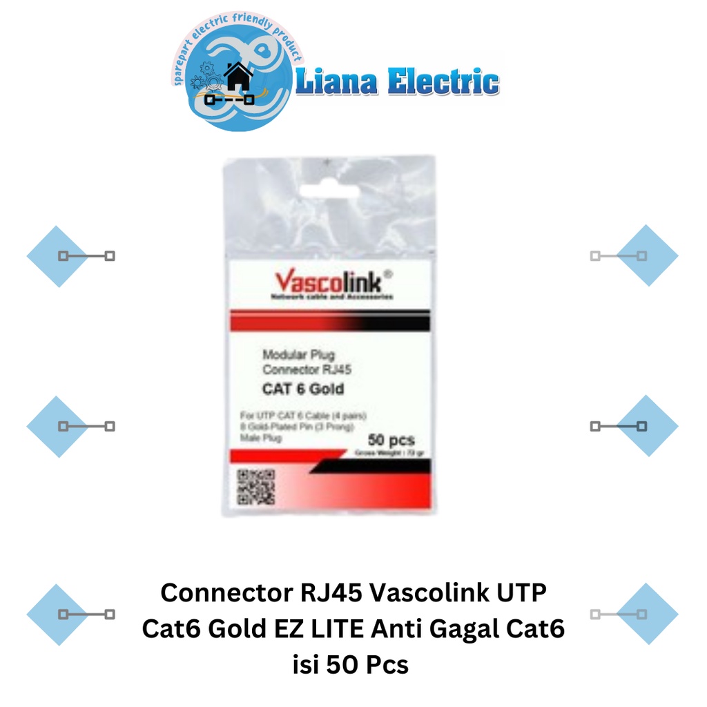 Jual Vascolink UTP Cat6 Gold EZ LITE Anti Gagal - Connector RJ45 Cat6 ...