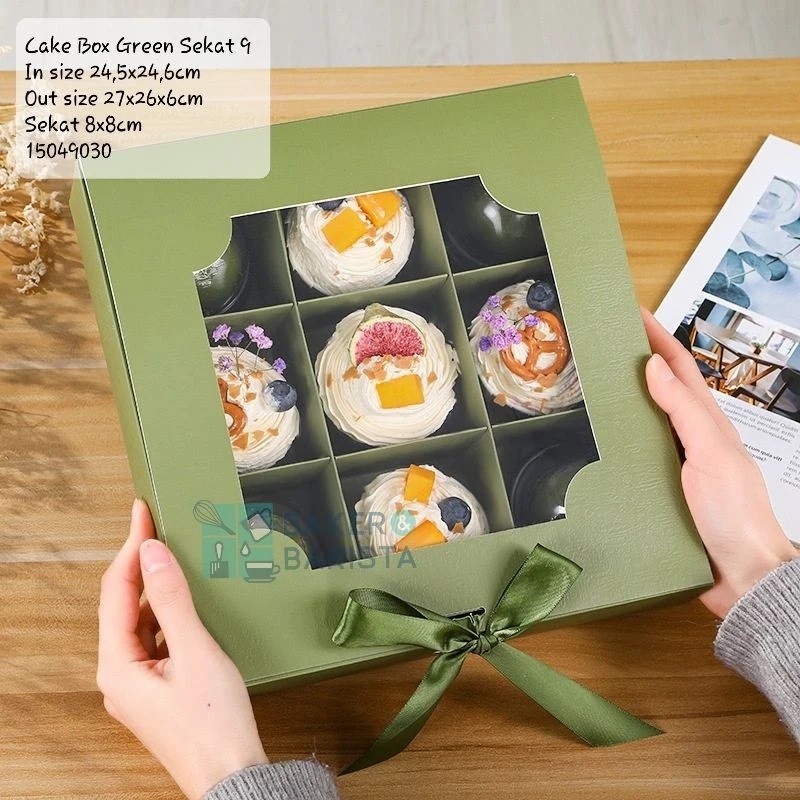 Jual cake box green sekat 9 mini cake box dessert box kotak mini cake ...