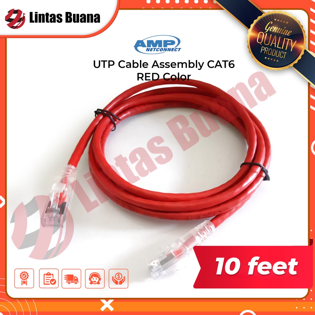 Jual Kabel LAN Cat6 AMP Commscope Patch cord Cat 6 RED 10 Feet / 3 ...