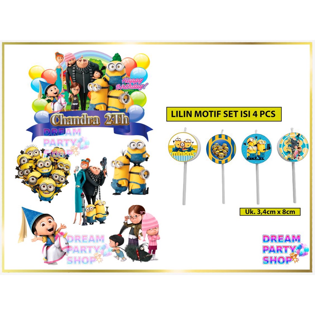 Jual Topper Kue Despicable Me Banner Hiasan Kue Minion Ultah Lucu Lilin ...