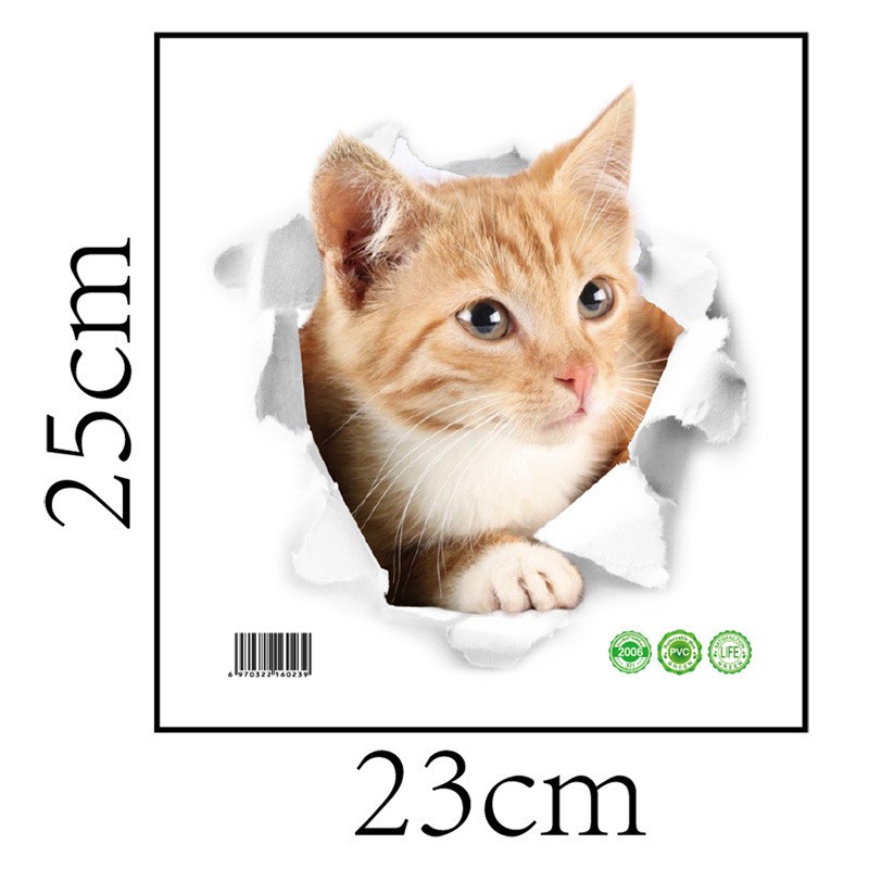 Jual Stiker kucing lucu 3D stickers hewan nyata Animal Cat 3D tembok ...