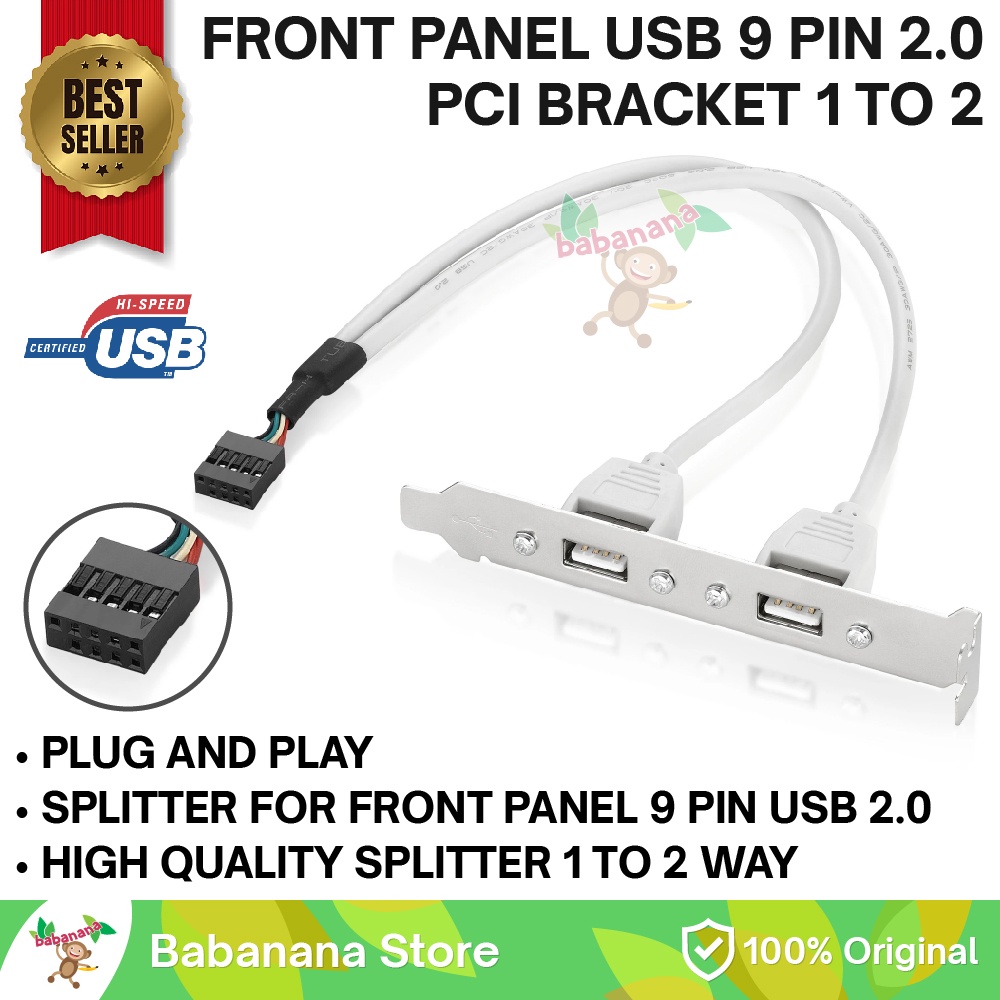 Jual Kabel splitter USB 2.0 9 pin 1 to 2 port pc cabang back slot pci ...