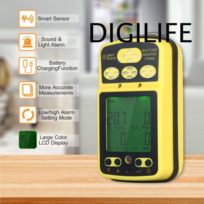 Jual Gas Detector Smart Sensor ST8990 H2S O2 CO LEL Multi 4in1 EX Detektor ST-8990 Monitor ...