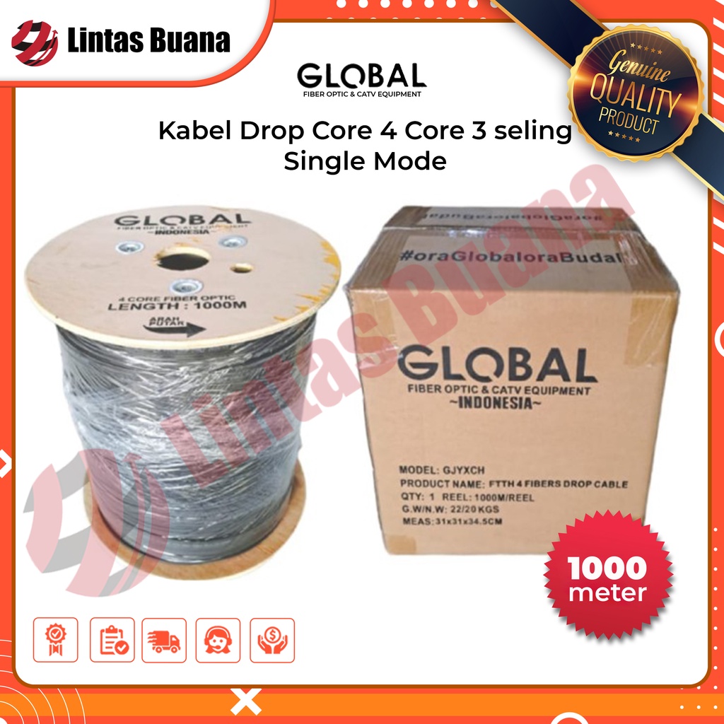 Jual Global Kabel Drop Core 4 Core 3 seling Single Mode 1000 Meter ...