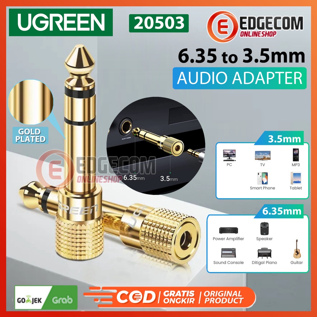 Jual UGREEN Konektor jack Aux Akai 6,5mm male to 3,5mm female Adapter Goldplated 20503 | Shopee ...