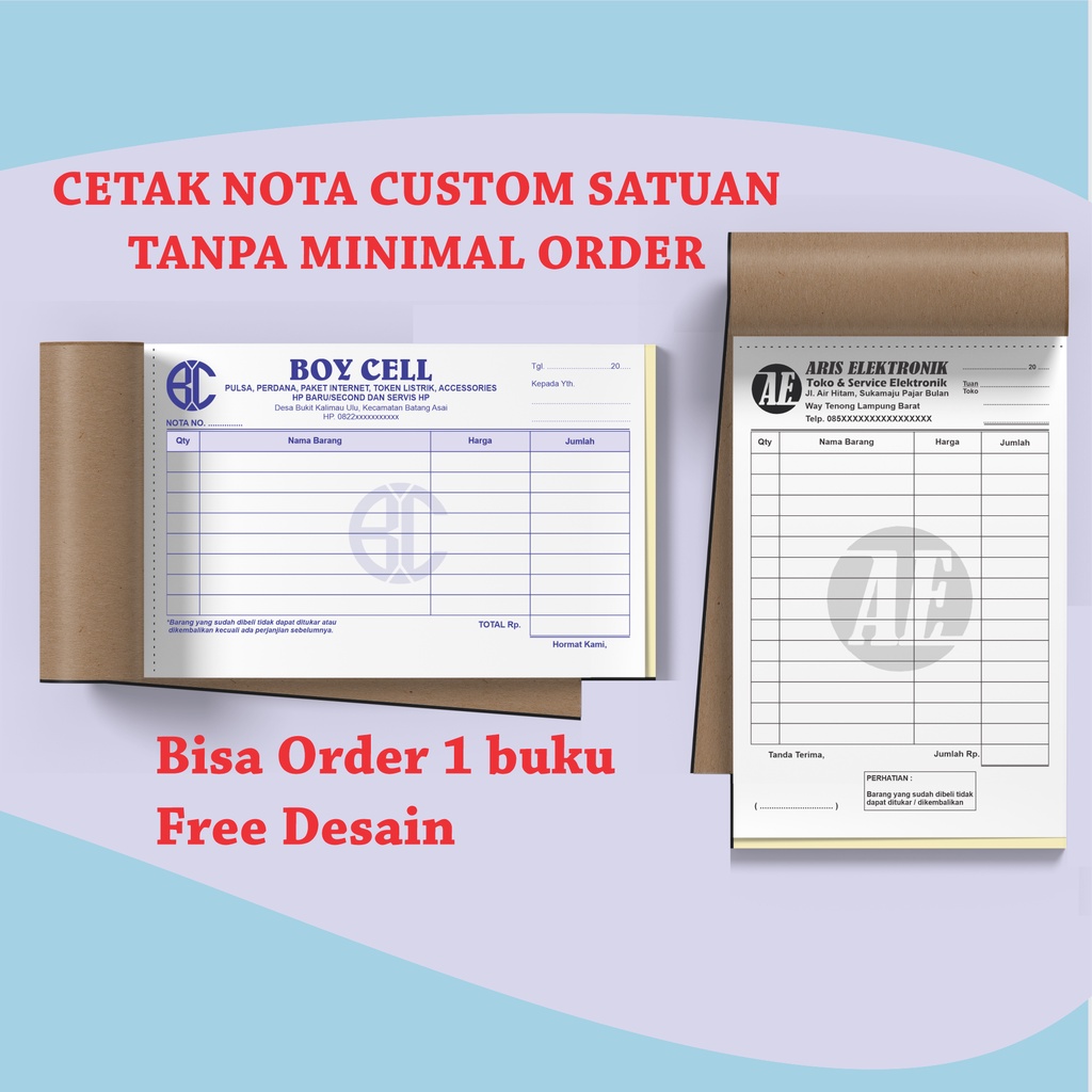 Jual CETAK NOTA CUSTOM SATUAN TANPA MINIMAL ORDER UKURAN 1/4 FOLIO ...