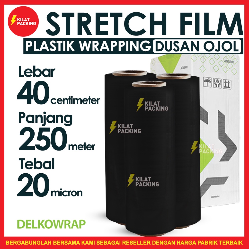 Jual Stretch film plastik wrapping hitam 40CM X 250M dus ojol | Shopee ...