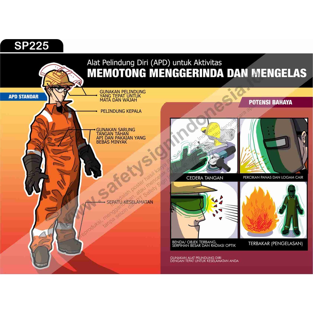 Jual SP225 Poster K3 Safety A2 Pigura - APD Untuk Aktivitas Memotong, Menggerinda dan Mengelas ...