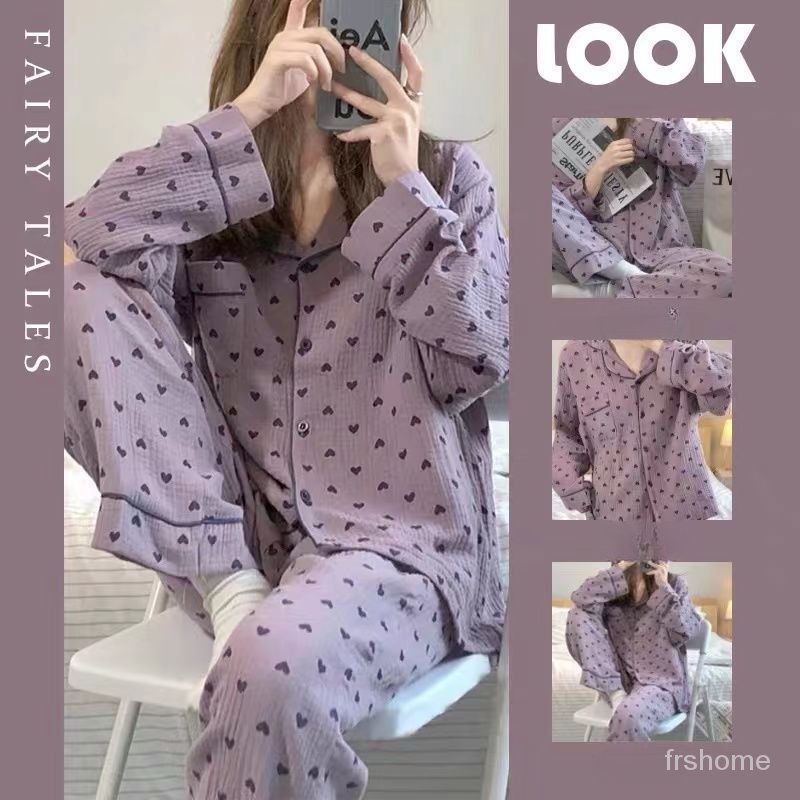 Jual piyama korea Piyama Wanita Sederhana Ungu Hati Lengan Panjang ...