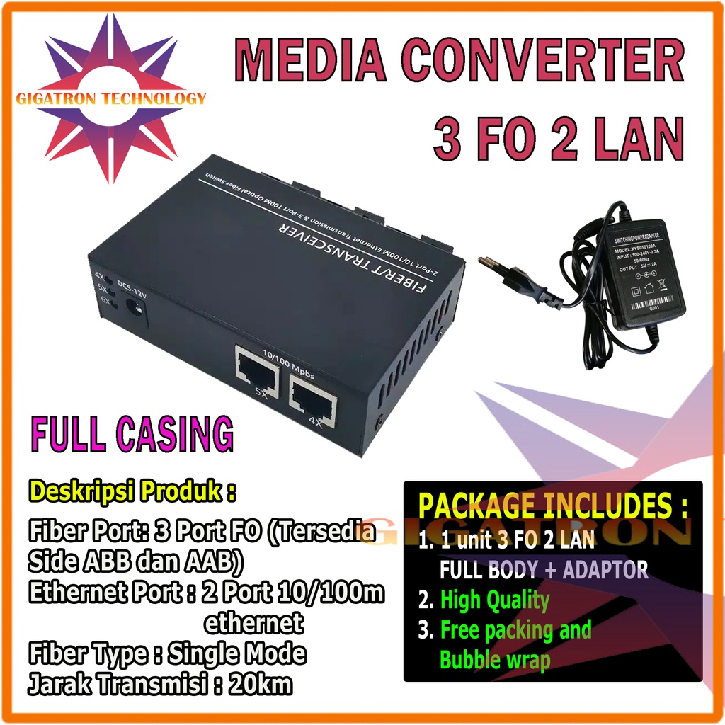 Jual Media Converter Fiber Optic 3 Port FO 2 Port LAN 10/100 Full Body / Switch Fiber Optik 3 FO ...