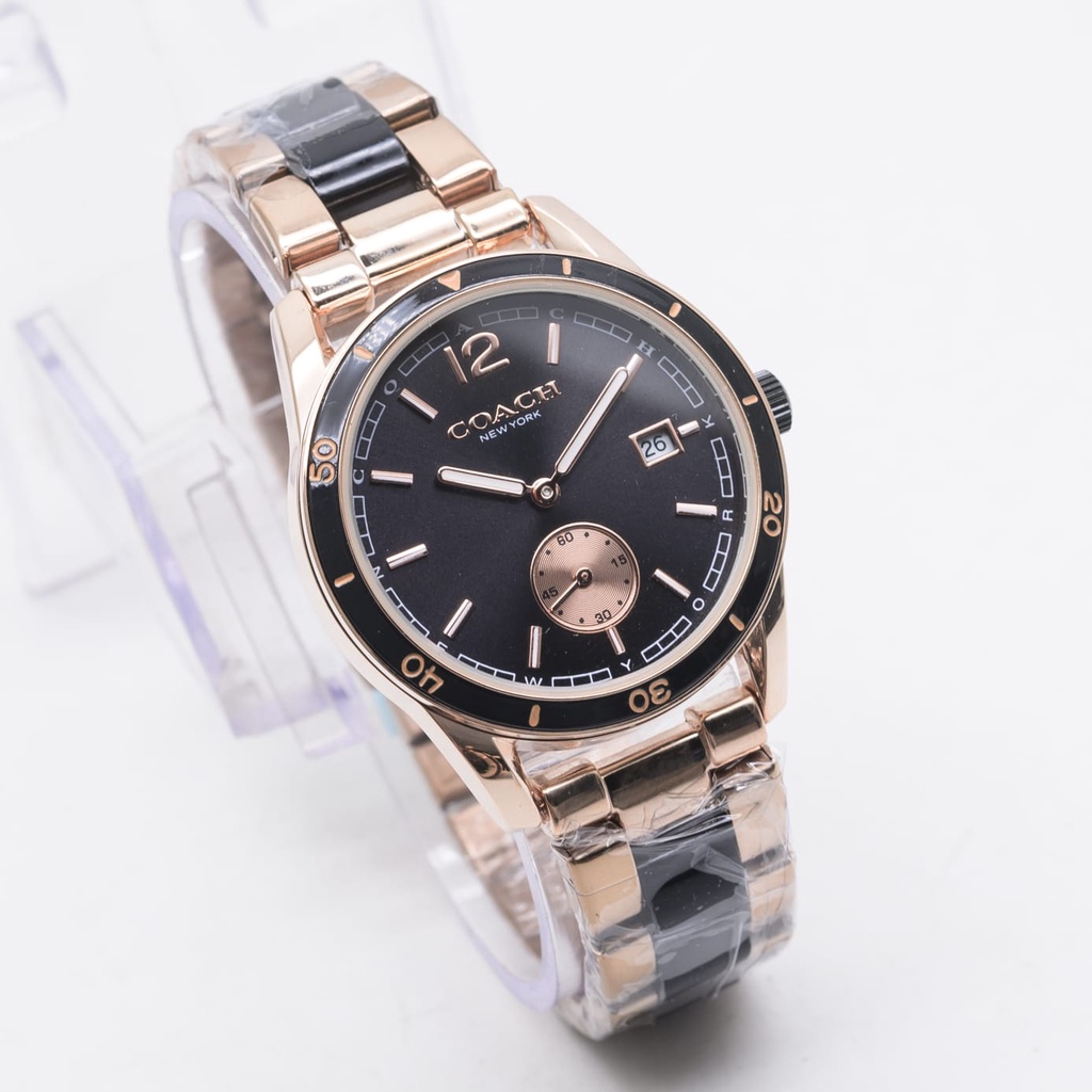 Jual Jam Tangan Wanita Coach NY-1297 Rantai Combinasi Mika Body Bulat ...