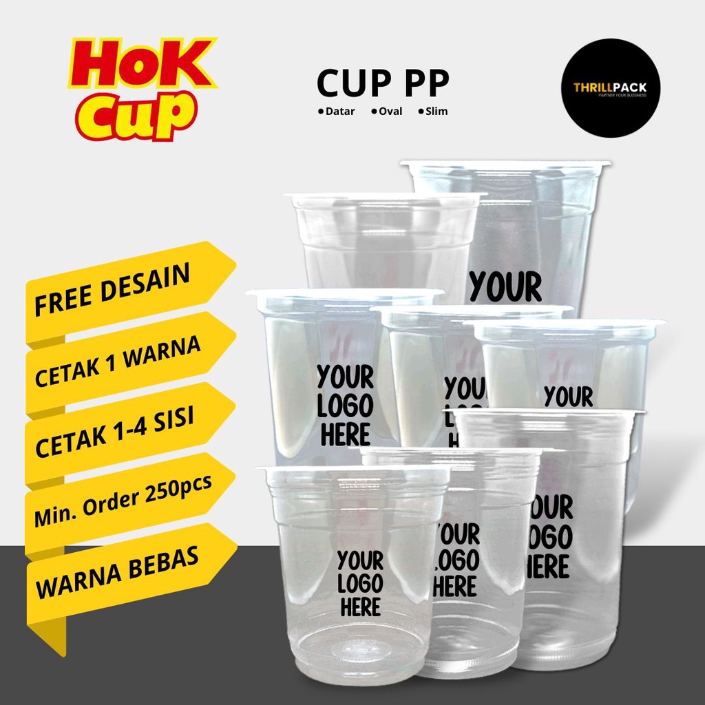 Jual Sablon Cup Plastik Merk Hok Ukuran 12/14/16/18/22 Oz / Oval Datar / Slim | Shopee Indonesia