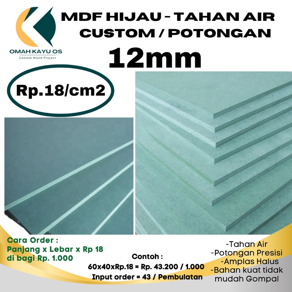 Jual MDF Hijau / HMR / 12mm Tahan Air WallBatten Wall Batten Papan MDF ...