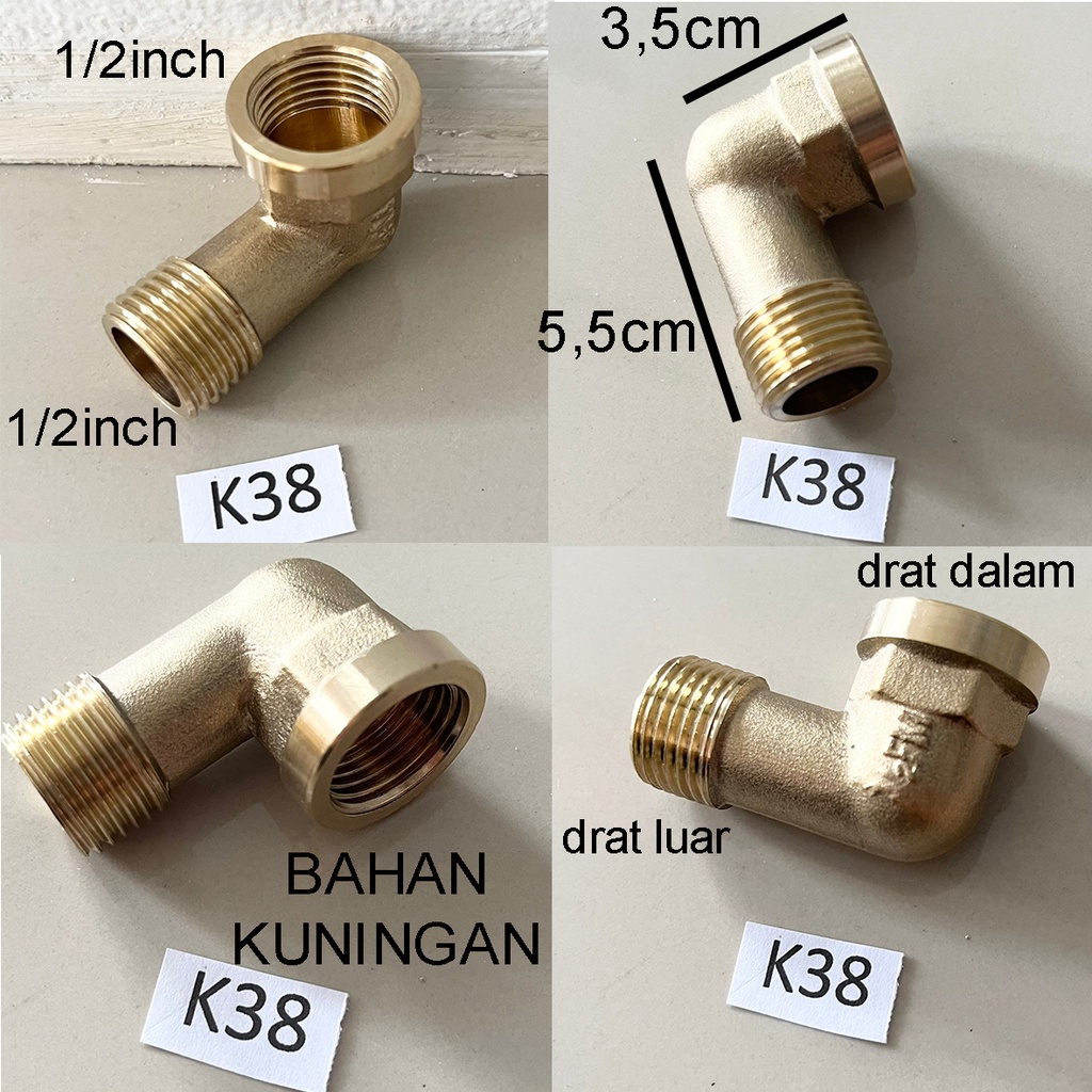 Jual Fitting 1/2" 1/2 inch Nepel Napple T L Sock Drat Luar Dalam Sambungan Pipa Kuningan Air ...