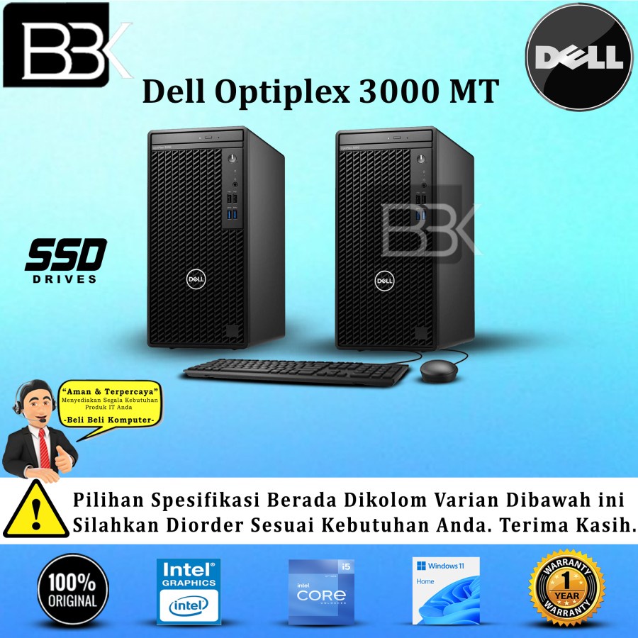 Jual CPU DELL OPTIPLEX 3000 MT i5-12500 4GB 8GB 1TB 256GB DVDRW W11HSL ...