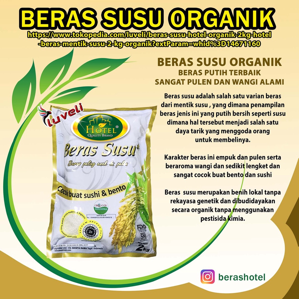 Jual Beras Susu HOTEL Organik 2kg - BERAS HOTEL Organik Susu - Beras ...