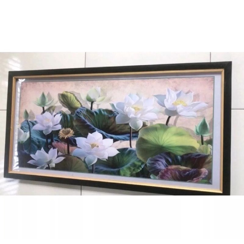 Jual Hiasan dinding cetak gambar bunga teratai putih plus bingkai ...