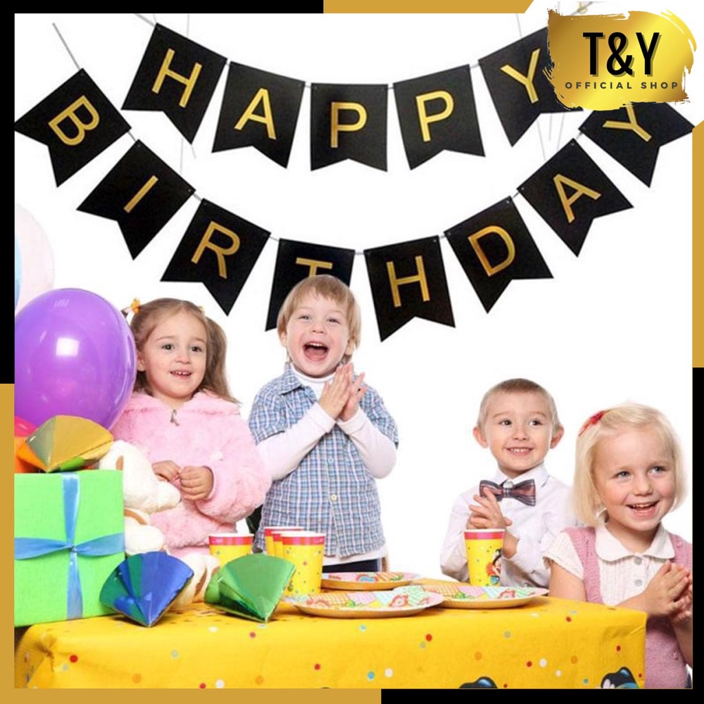 Jual T&Y Set Banner Happy Birthday Warna Warni Backdrop Pesta Bendera ...