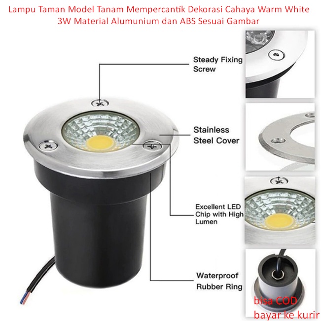 Jual Lampu Taman Model Tanam Mempercantik Dekorasi Cahaya Warm White 3W ...