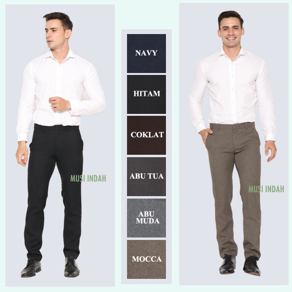 Jual Celana Bahan Hitam Kerja Pria Panjang Formal Kantor Model Slim Fit Slimfit Celana Hitam ...