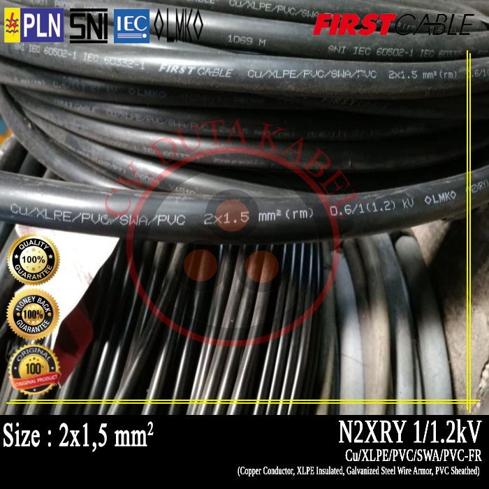 Jual Kabel N2XRY 2x1.5 mm2 FIRST CABLE (Cu/XLPE/SWA/PVC) 2x1,5 mm2/2 x 1.5 mm2/2 x 1,5 mm2 mm ...