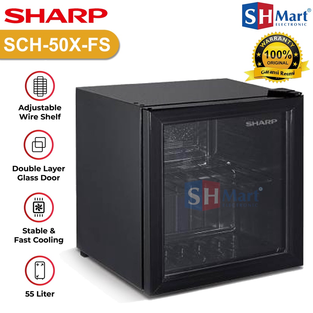 Jual SHOWCASE MINI SHARP KAPASITAS 55 LITER SCH50XFS / SCH-50X-FS ...