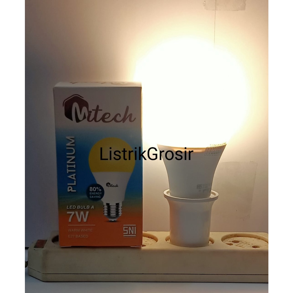 Jual Warm White / Kuning Lampu Led MiTech Bohlam A Bulb 7w 7 Watt ...