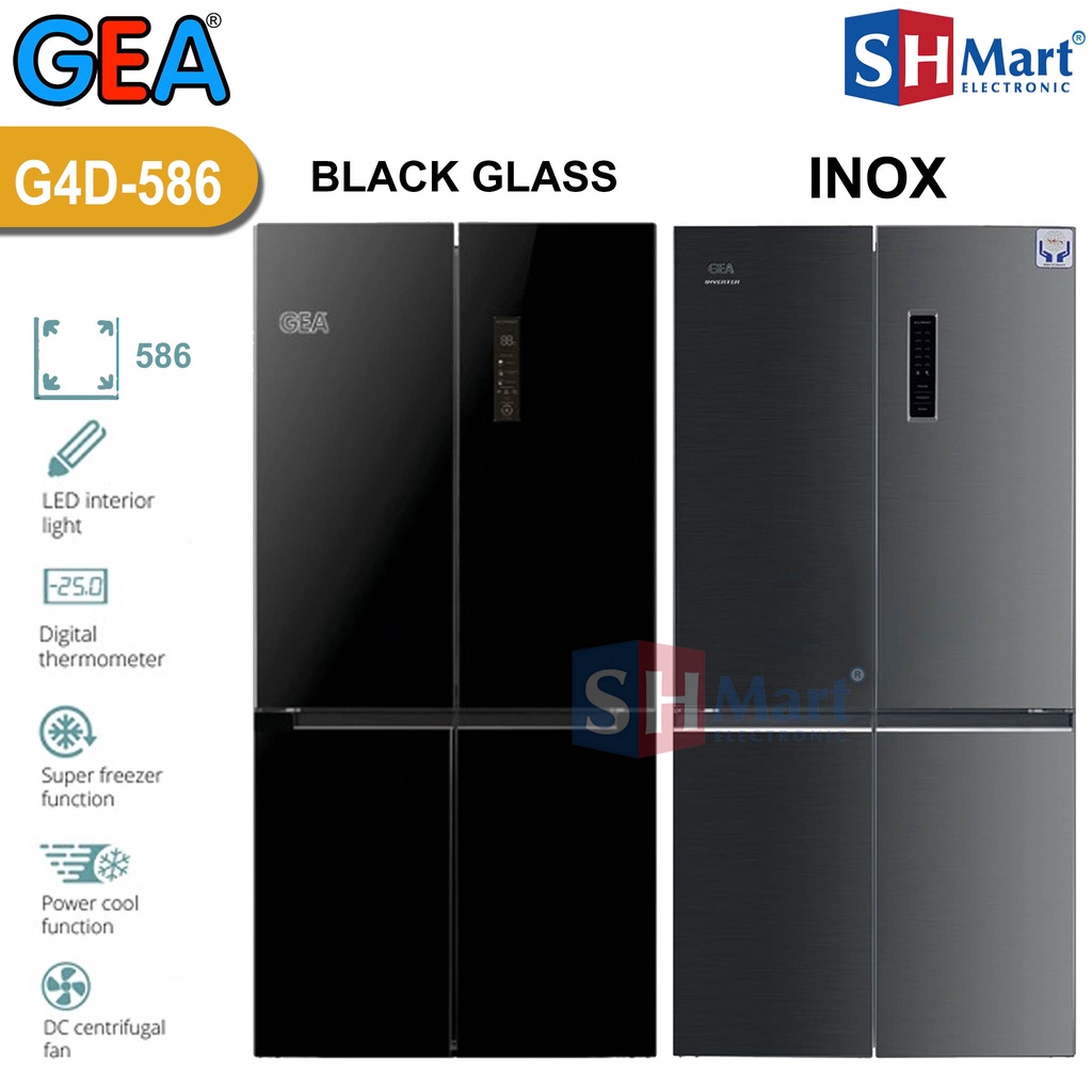 Jual KULKAS SIDE BY SIDE GEA 4 PINTU G4D-586 INOX G4D-586 BLACK KAPASITAS 586 LITER INVERTER ...