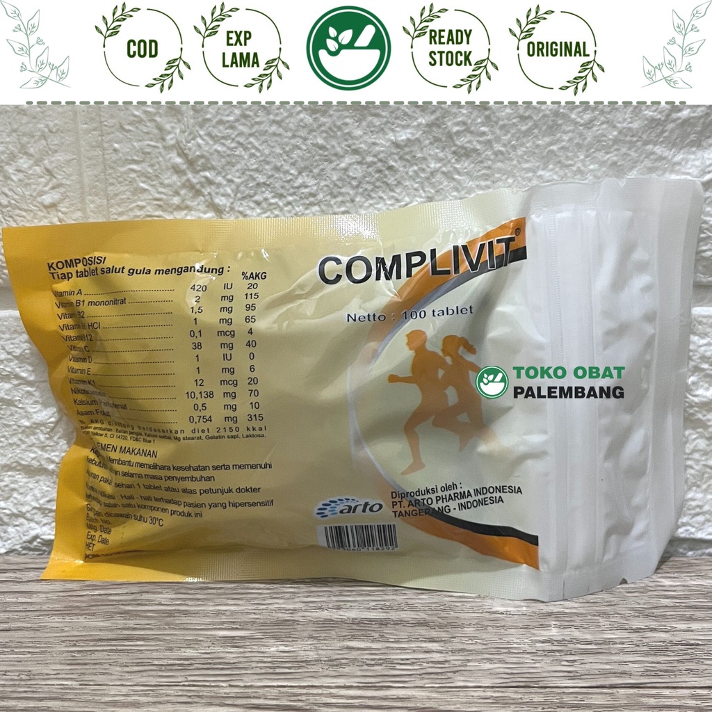 Jual COMPLIVIT 100 TABLET ARTO PHARMA MULTIVITAMIN VITAMIN A B1 B2 C D ...