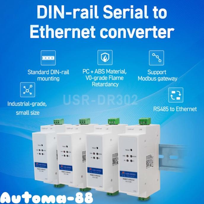 Jual USR-DR302 Serial Modbus RTU to ethernet TCP IP din rail tanpa adaptor | Shopee Indonesia