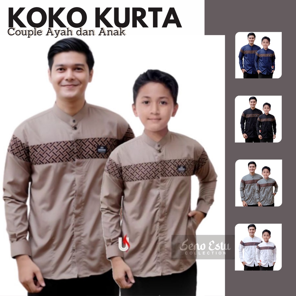 Jual Baju Koko Couple Ayah dan Anak Laki-laki Motif Batik Kobata Qynang Baju Koko Pria Dewasa ...