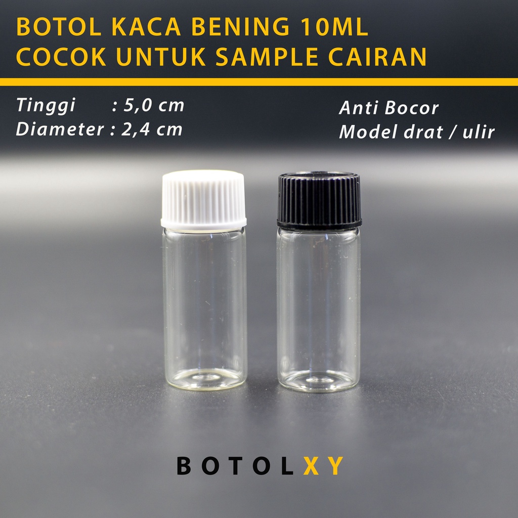 Jual Botol 10ml Kaca Bening Tutup Ulir Drat Putar Hitam / Putih - Botol ...